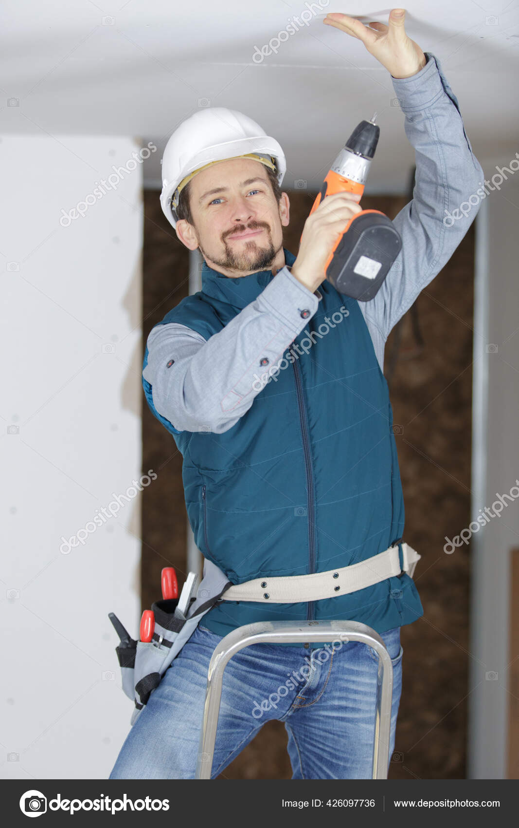 Construction Worker Drilling Ceiling Stock Photo by ©photography33 ...
