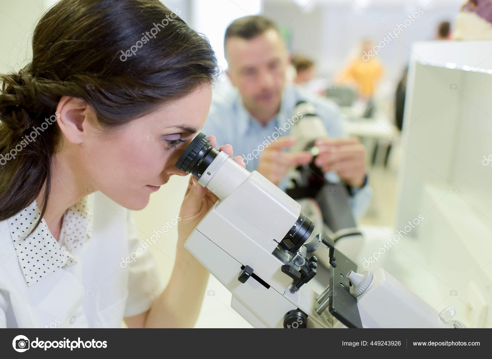 Woman Microscope Microelectronics Laboratory — Stock Photo ...