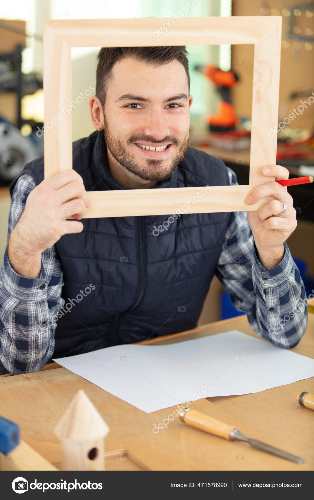 Carpenter Working Frame Structure — Stock Photo © photography33 #471578990