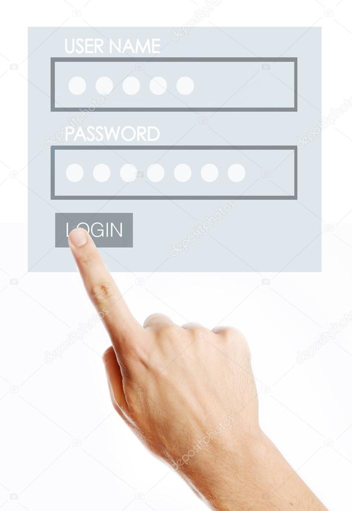 Male pressing login button on virtual screen — Stock Photo ...