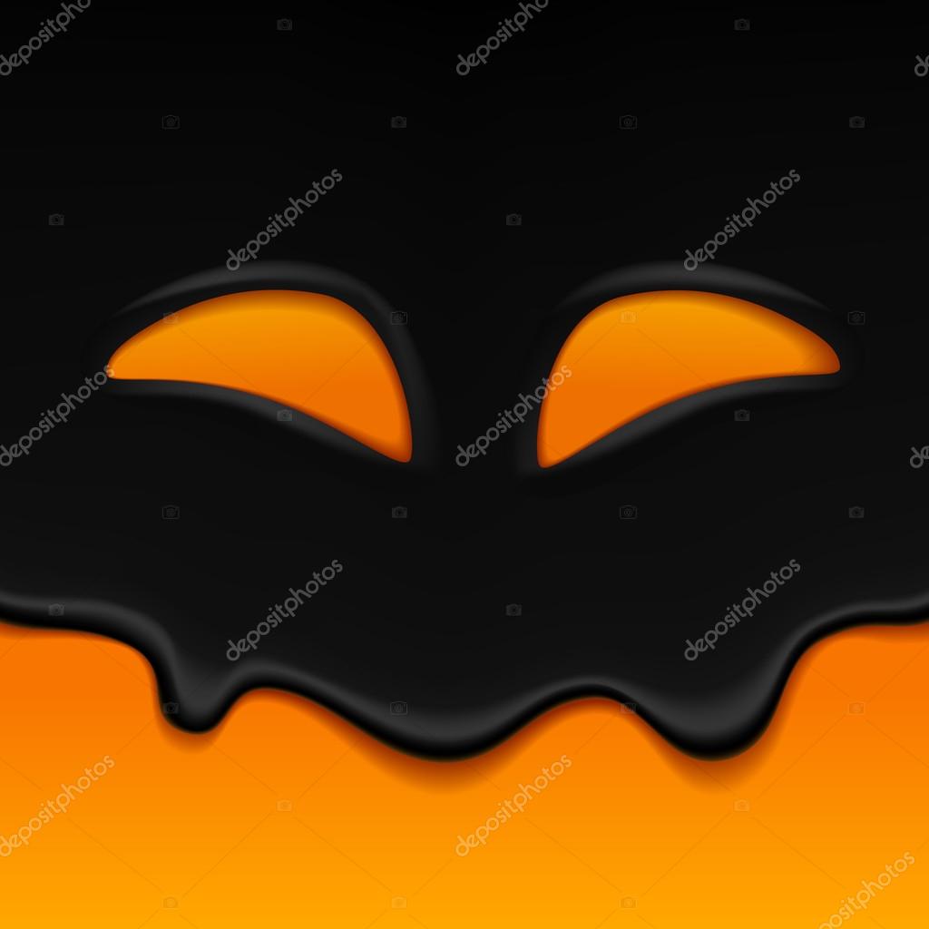 Smiling monster face. Halloween background. Black liquid on orange back ...