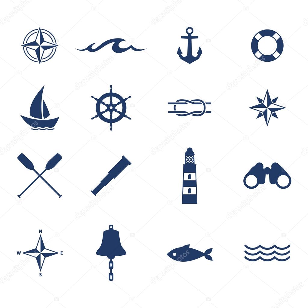Set of nautical sea ocean sailing icons. — Stock Vector © rea_molko ...