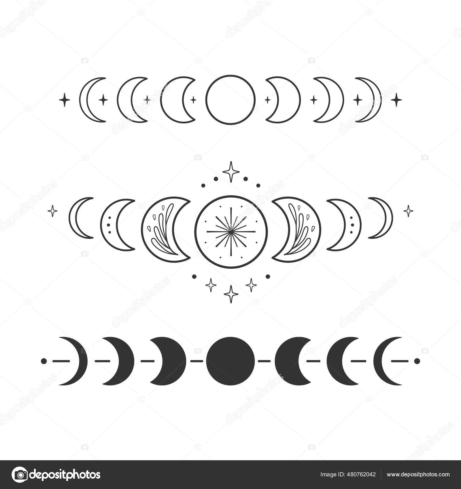 Phases Moon Celestial Vector Set Perfectly Look Shirt Poster Cards ...