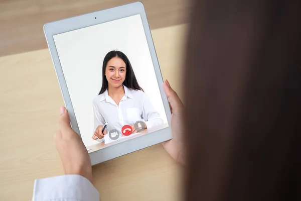 Back view of young businesswoman interview with Job applicant with ...