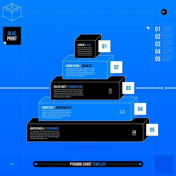 Pyramid chart template in draft style with five stages. EPS10. Stock ...