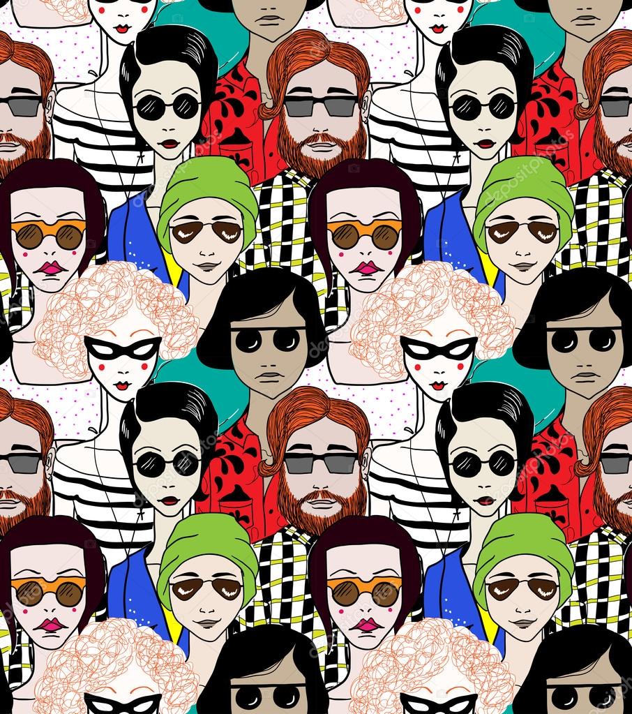 Doodle crowd in sunglasses seamless pattern — Stock Vector ...