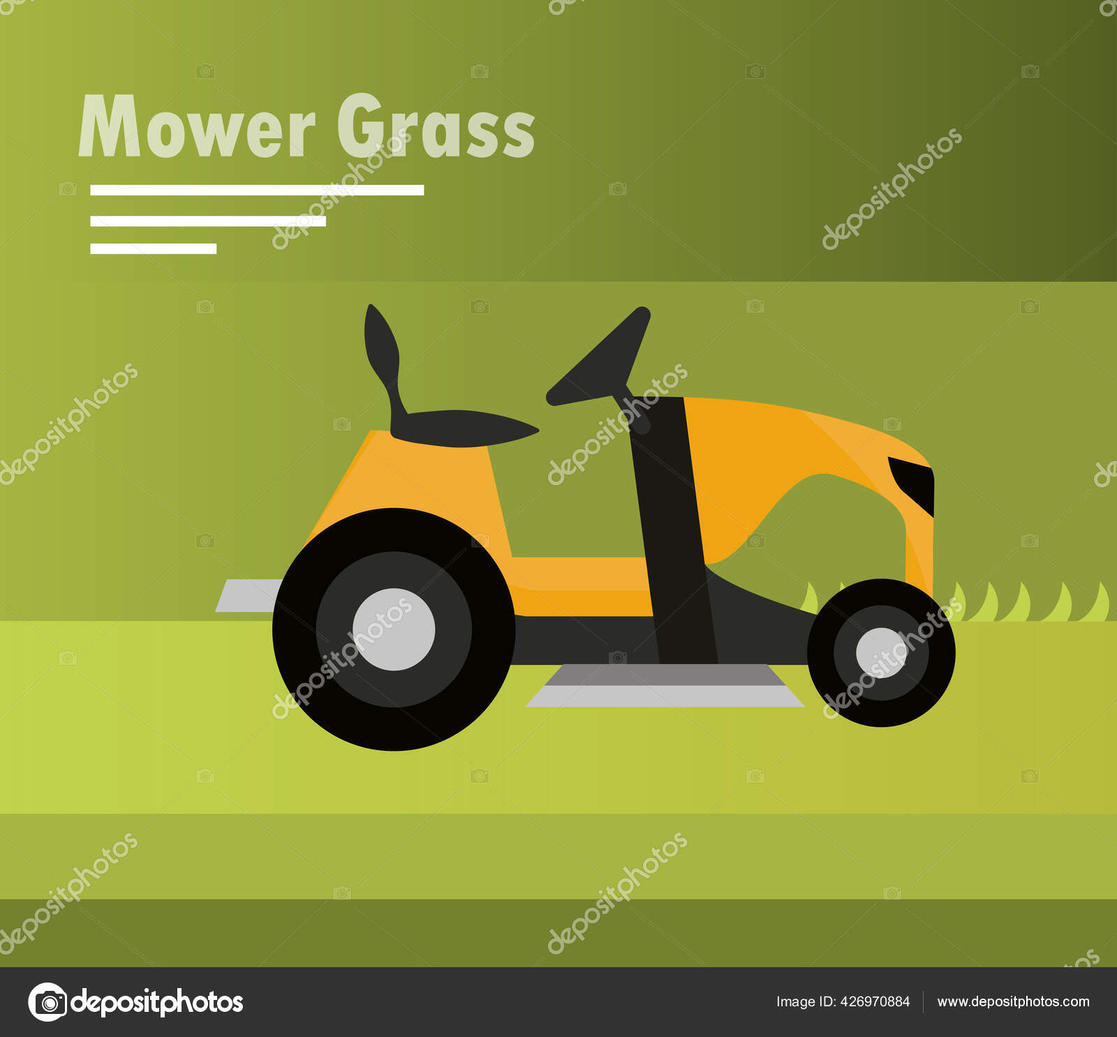 Lawn mower machine tractor on green background Stock Vector by ...