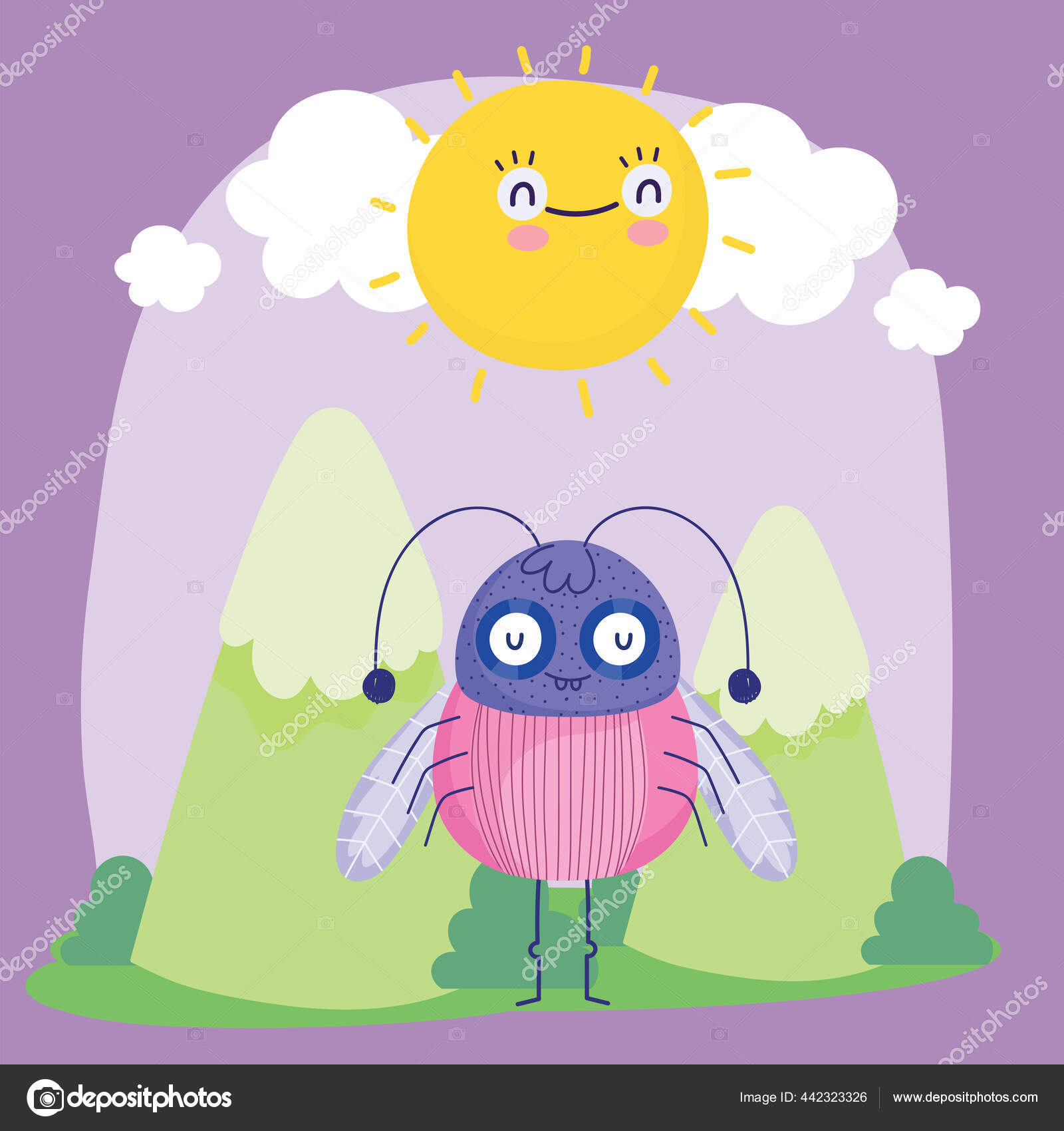 Funny little bug animal landscape nature cartoon Stock Vector Image by ...