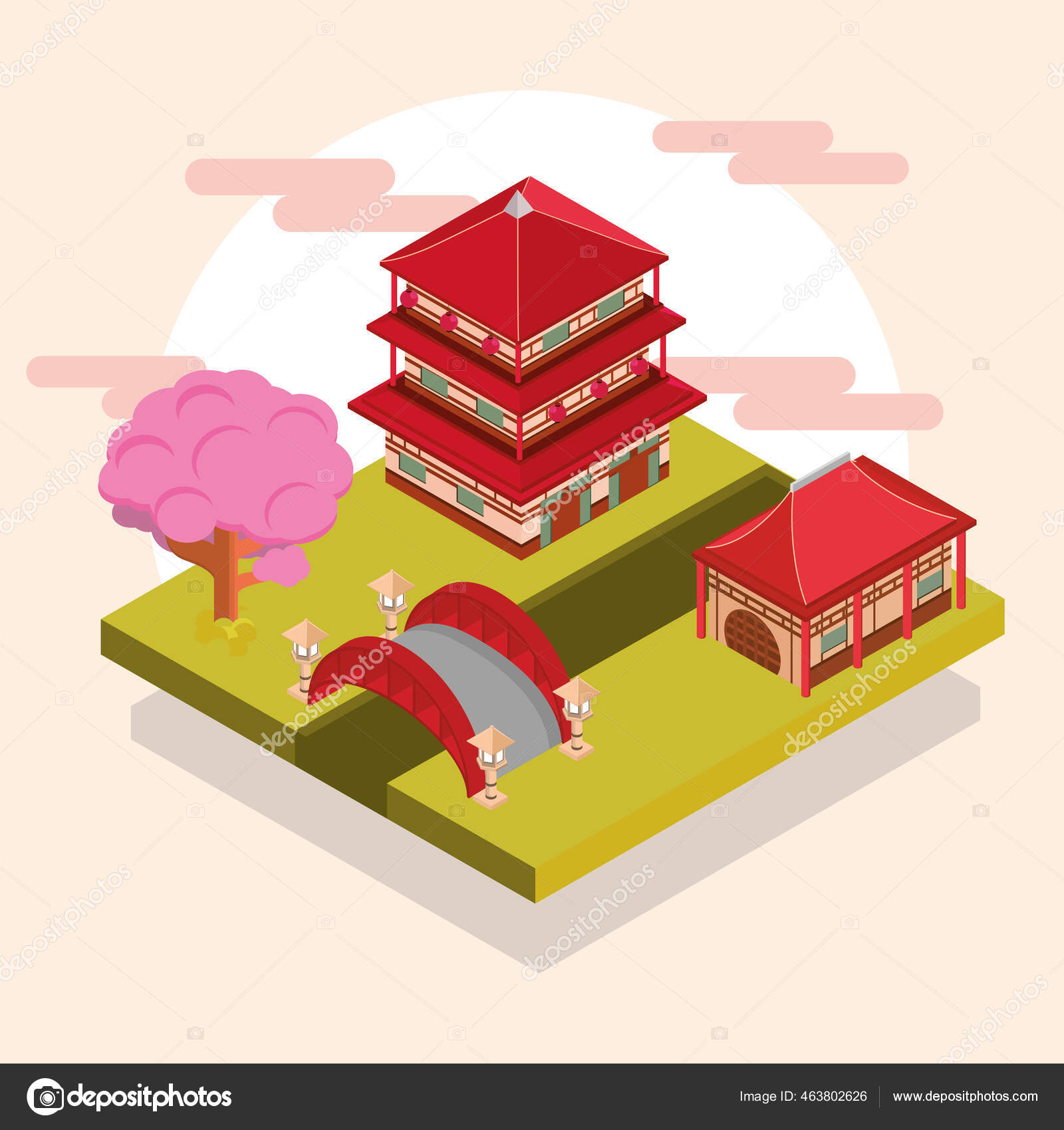 Asian building house Stock Illustration by ©stockgiu #463802626