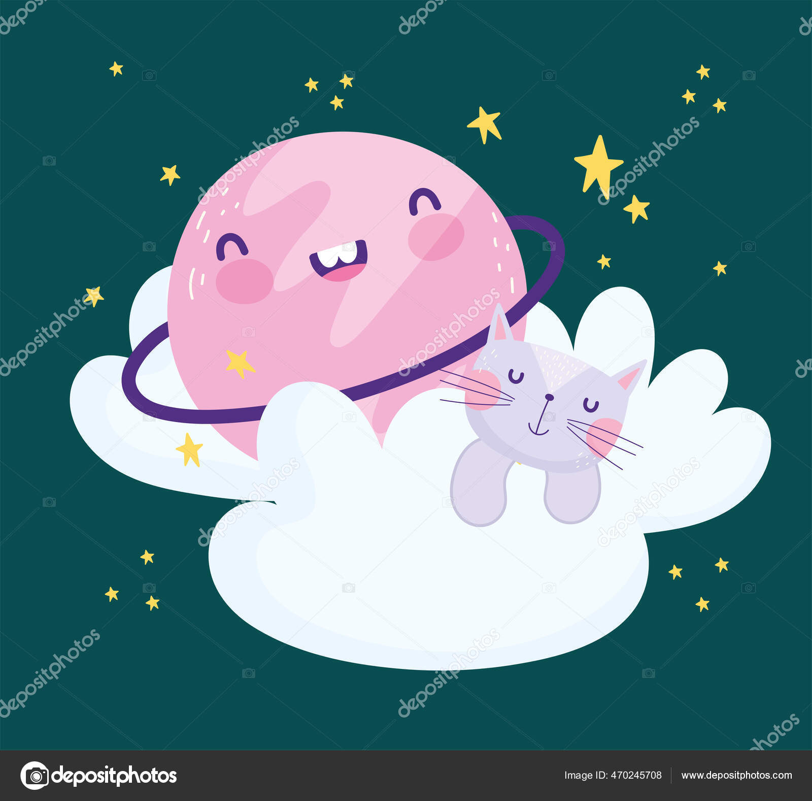 Cute cat planet cartoon Stock Vector Image by ©stockgiu #470245708