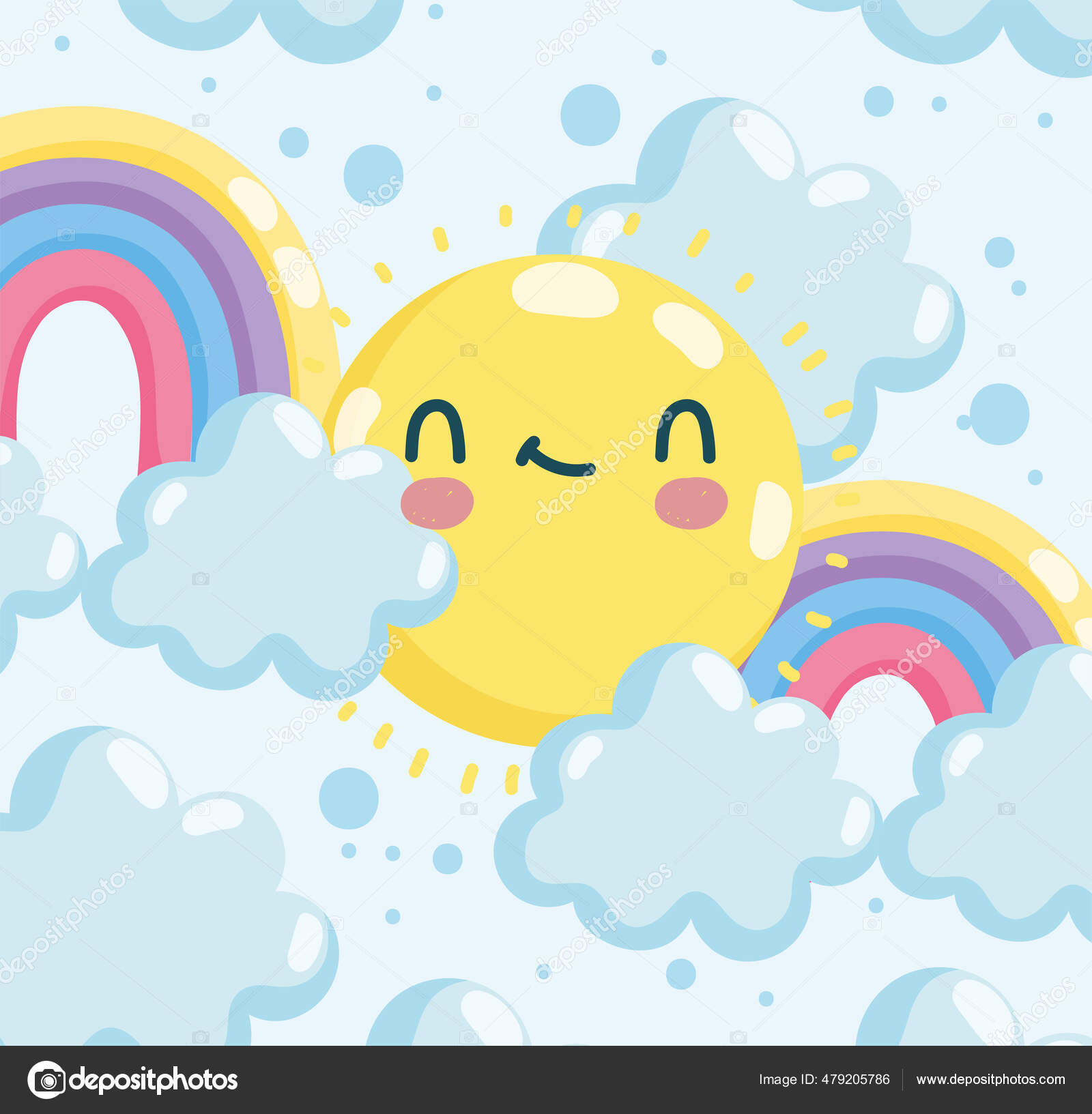 Cute Sun And Rainbow Cartoon