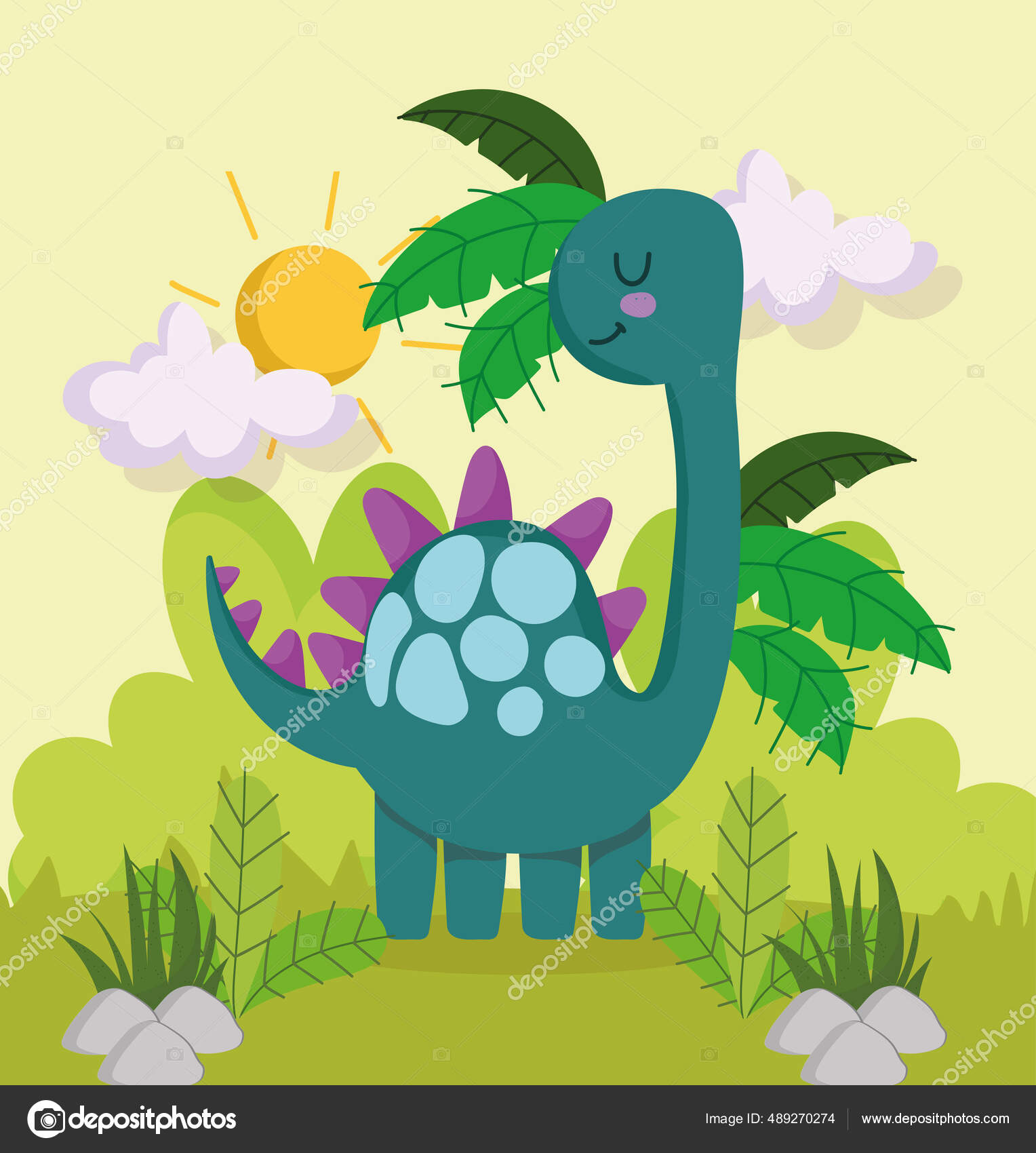 Download - Cute dinosaur tropical land cartoon — Illustration