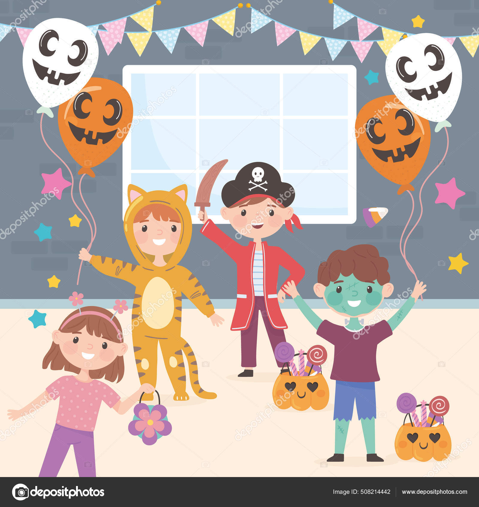 Kids celebrating halloween Stock Vector by ©stockgiu 508214442