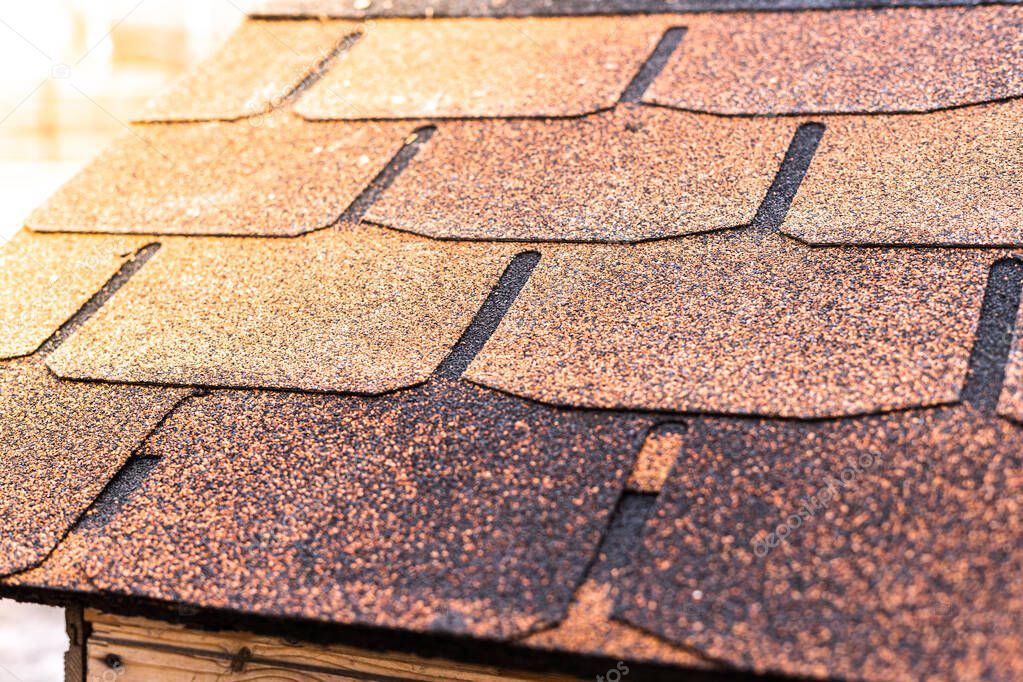 La perrera está cubierta de tejas bituminosas marrones a la luz del sol ...