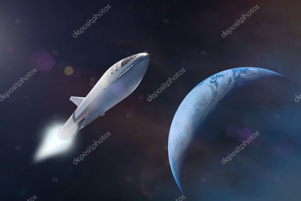 Nave estelar despegando en una misión en el fondo del planeta Tierra ...