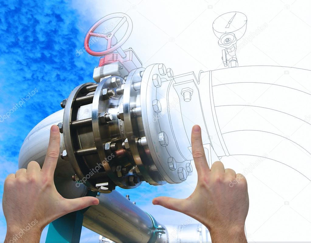 Hands Framing factory Design. Drawing and industrial equipment p Stock ...