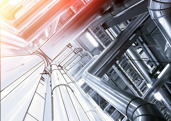 Wireframe computer cad design of pipelines for modern industrial Stock ...