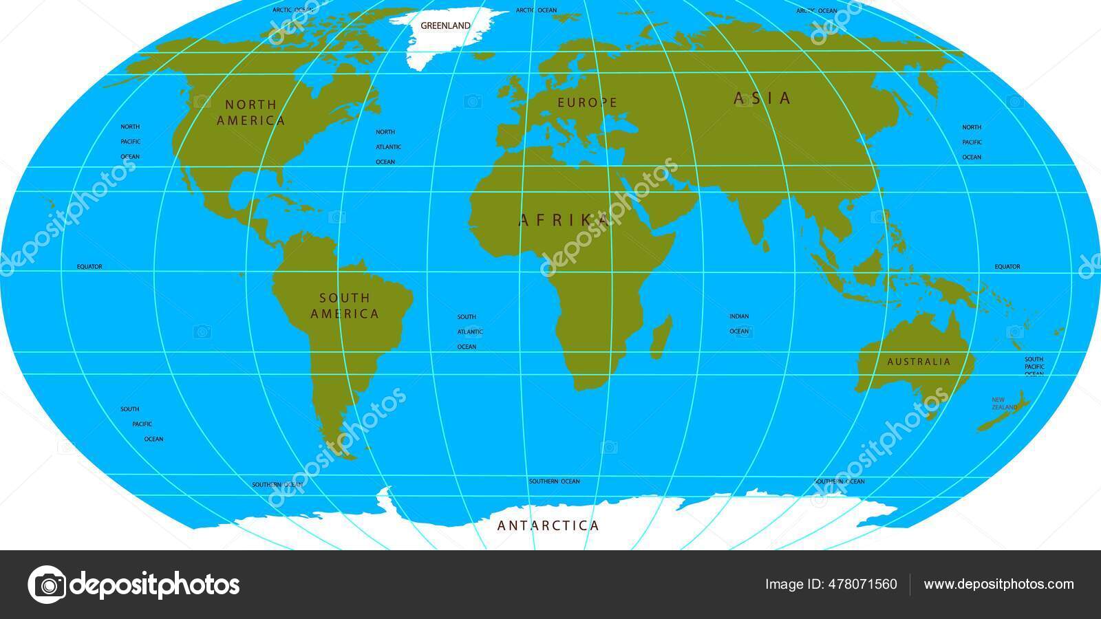 Flat World Map With Latitude And Longitude