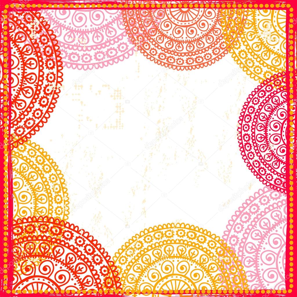 Hand drawn ethnic frame in red tones — Stock Vector © AnnaReichel #63852489