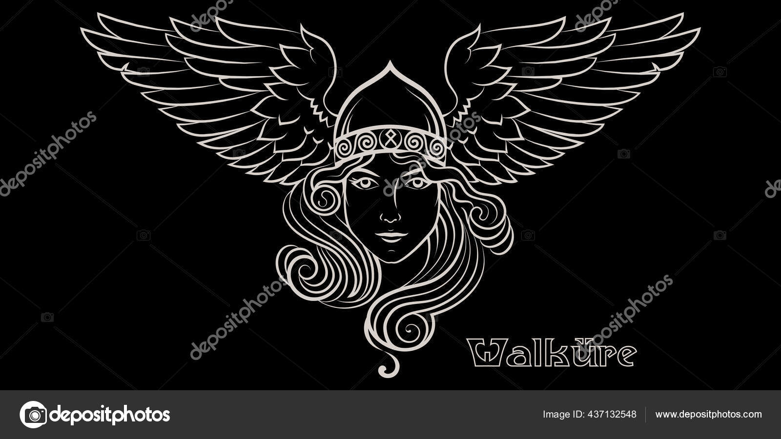 Viking Design. Valkyrie in a winged helmet. Image of Valkyrie, a woman warrior from Scandinavian ...
