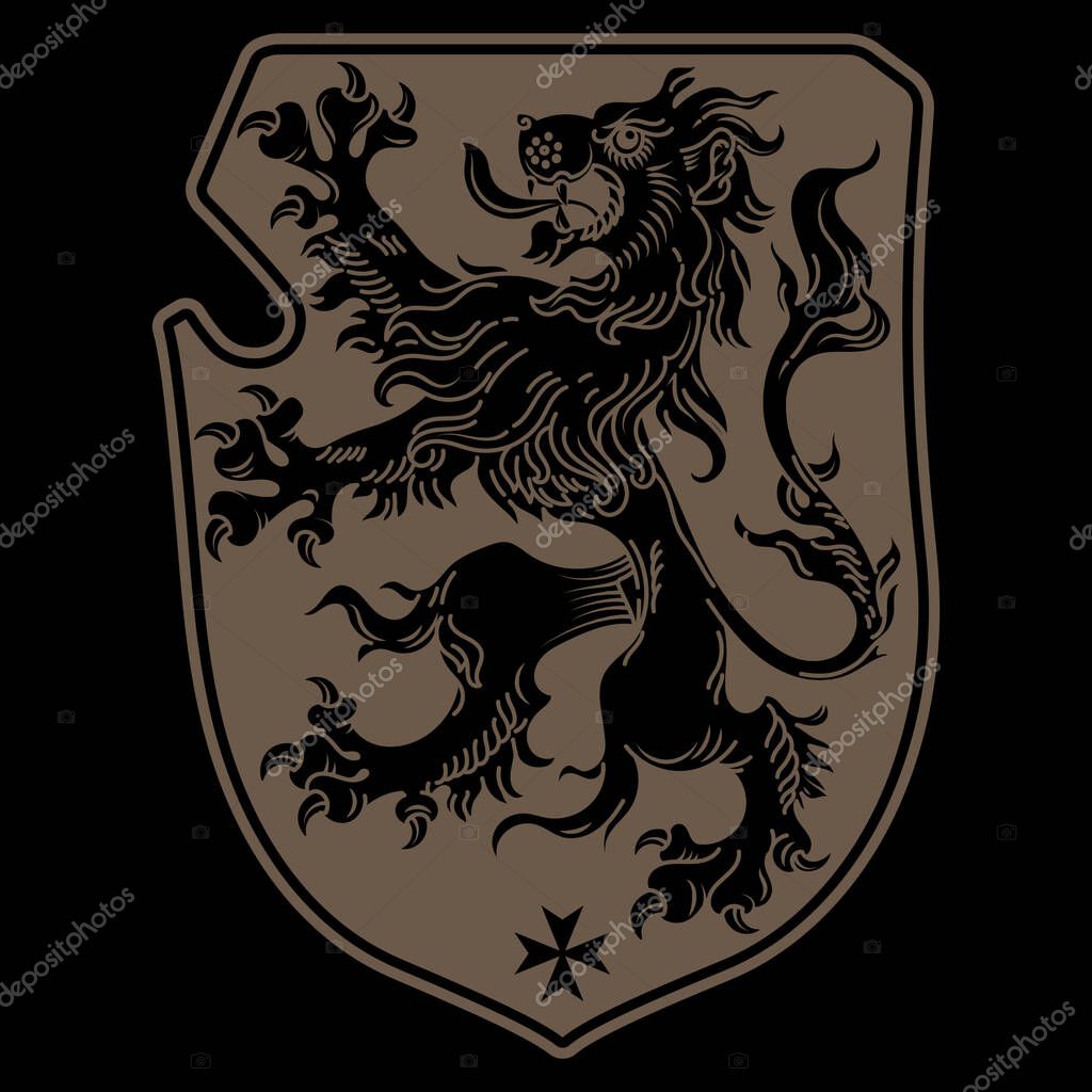 Simbolo Leone Medievale Nero Emblema Araldico Della Stemma Dello