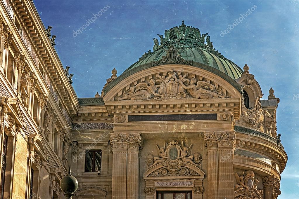 Old photo with architectural details of Opera National de Paris — Stock ...