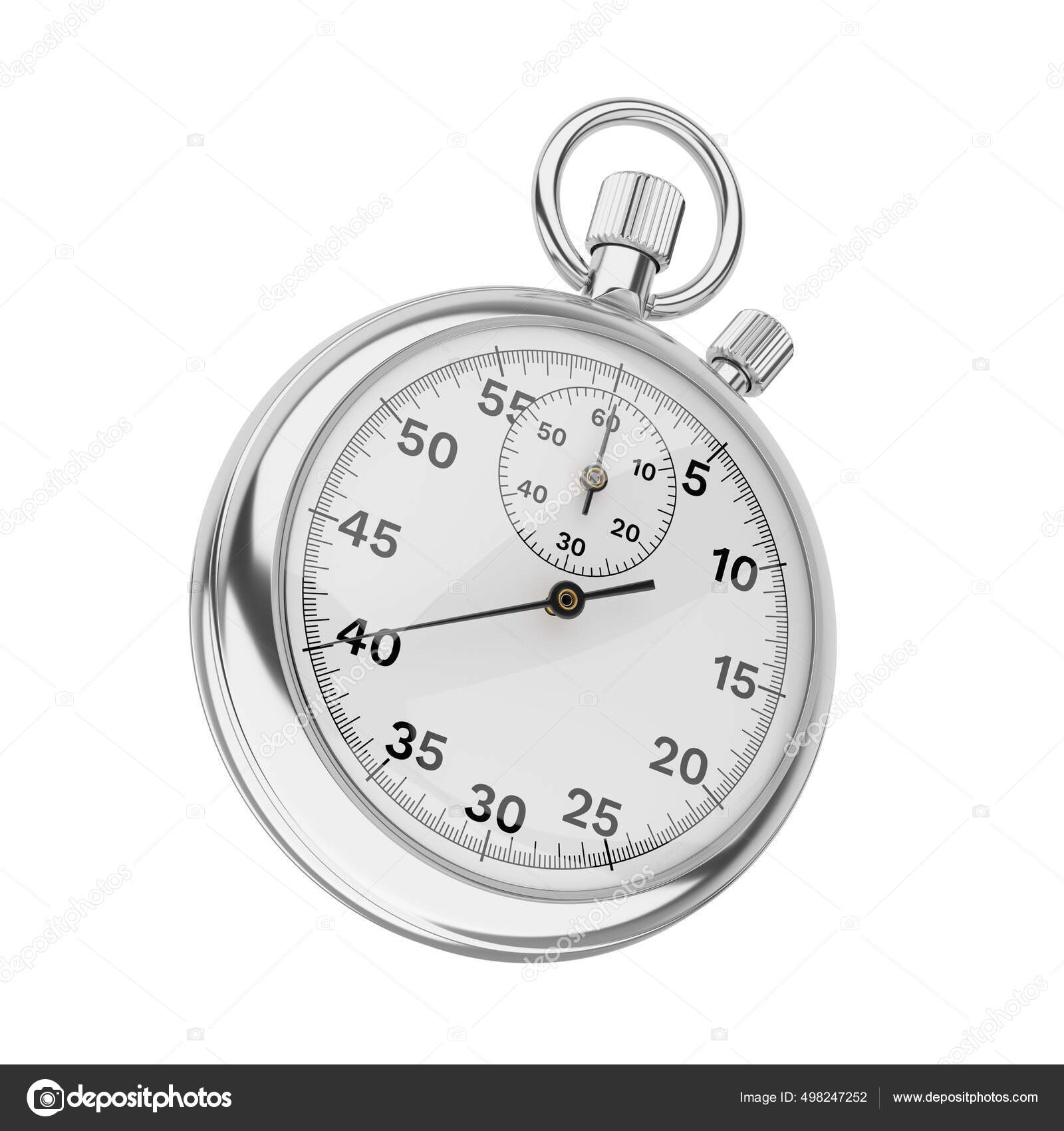 Metallic Chrome Mechanical Analog Stopwatch Isolated White Background ...