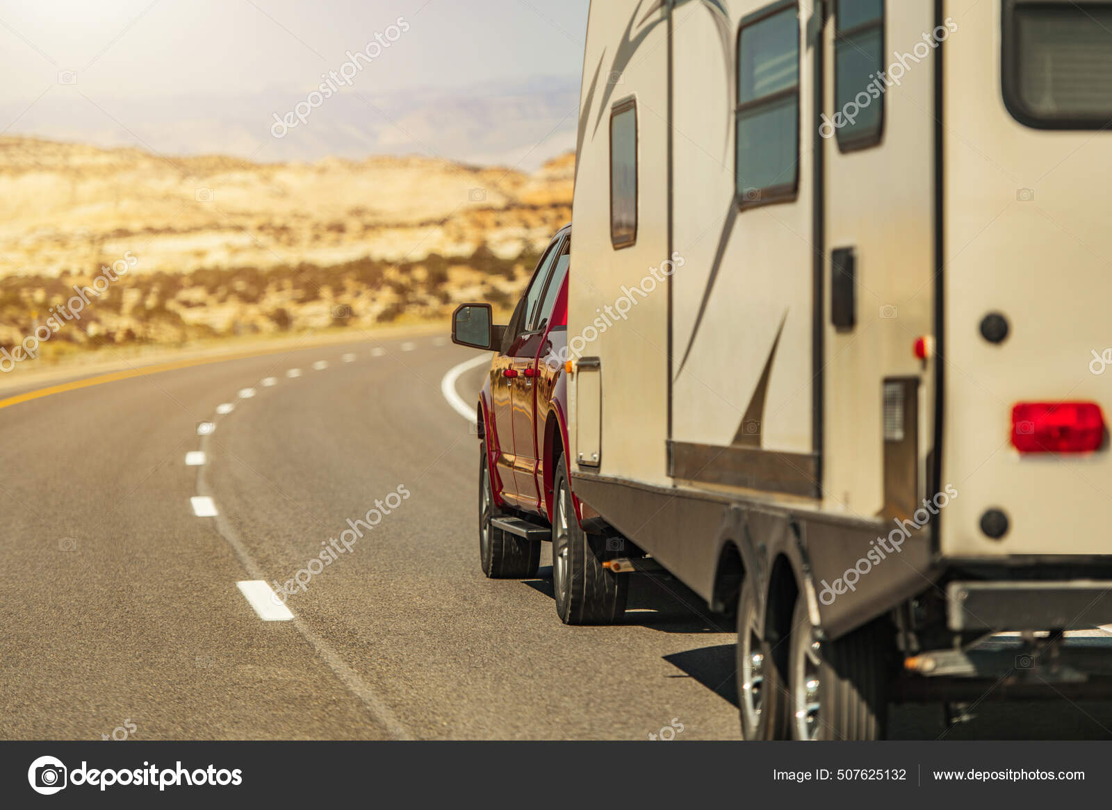 Travel Trailer Pulled Modern Pickup Truck Scenic Utah Route American ...