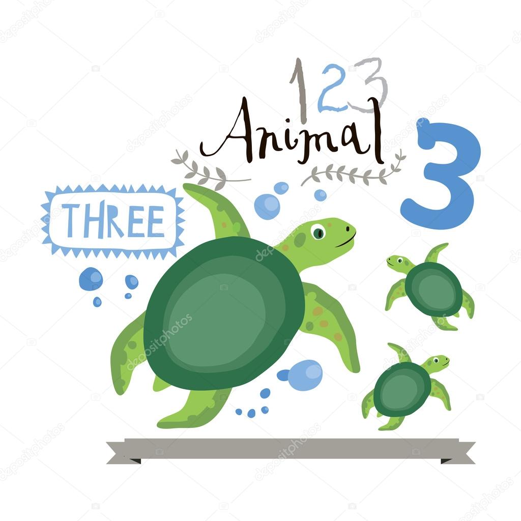Children alphabet of animals and figures. Number three. Vector ...