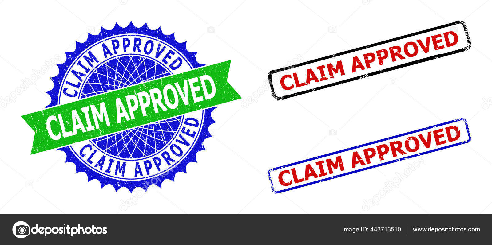 CLAIM APPROVED Rosette and Rectangle Bicolor Badges with Grunge Styles ...