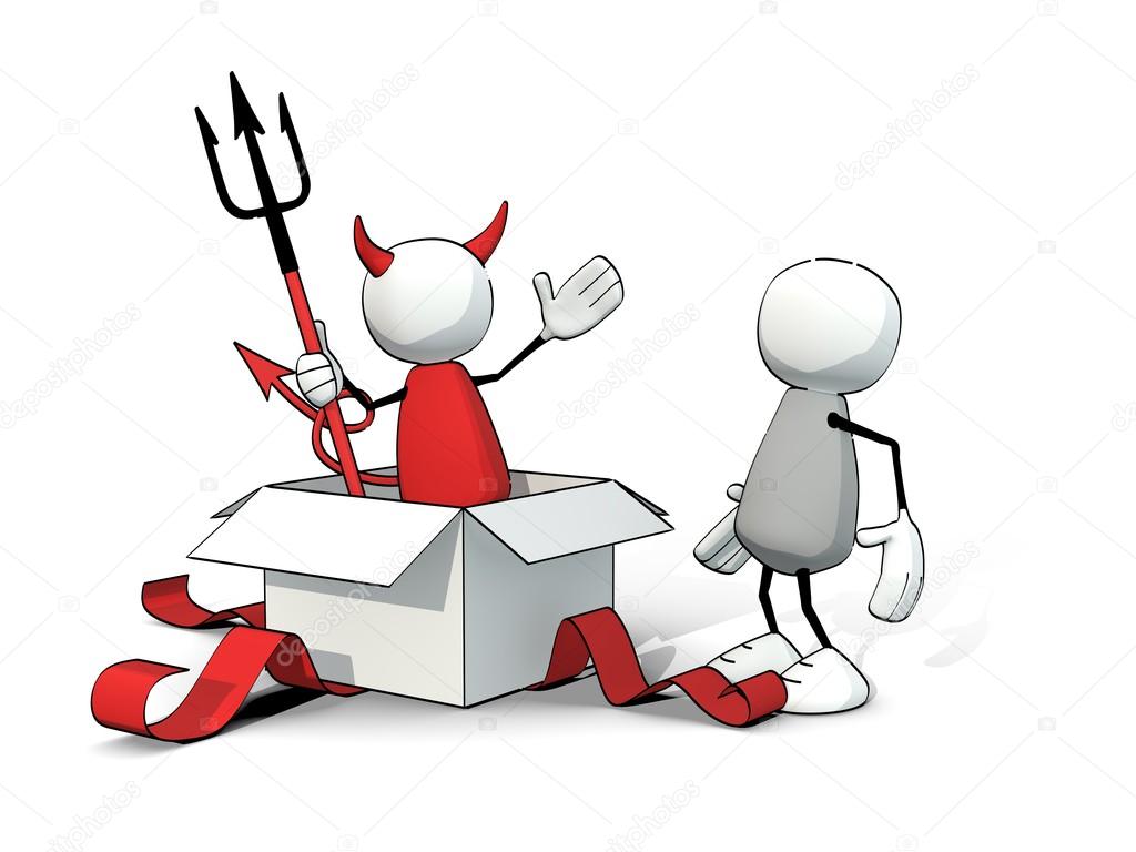 Little sketchy man - devil jumping out of a gift box Stock Illustration ...