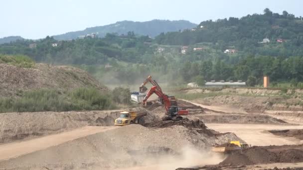 Dump Truck Excavator Work Extraction Excavator Loads Soil Body Dump ...