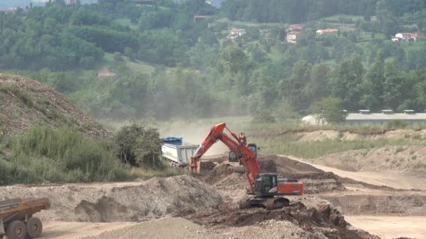 Dump Truck Excavator Work Extraction Excavator Loads Soil Body Dump ...