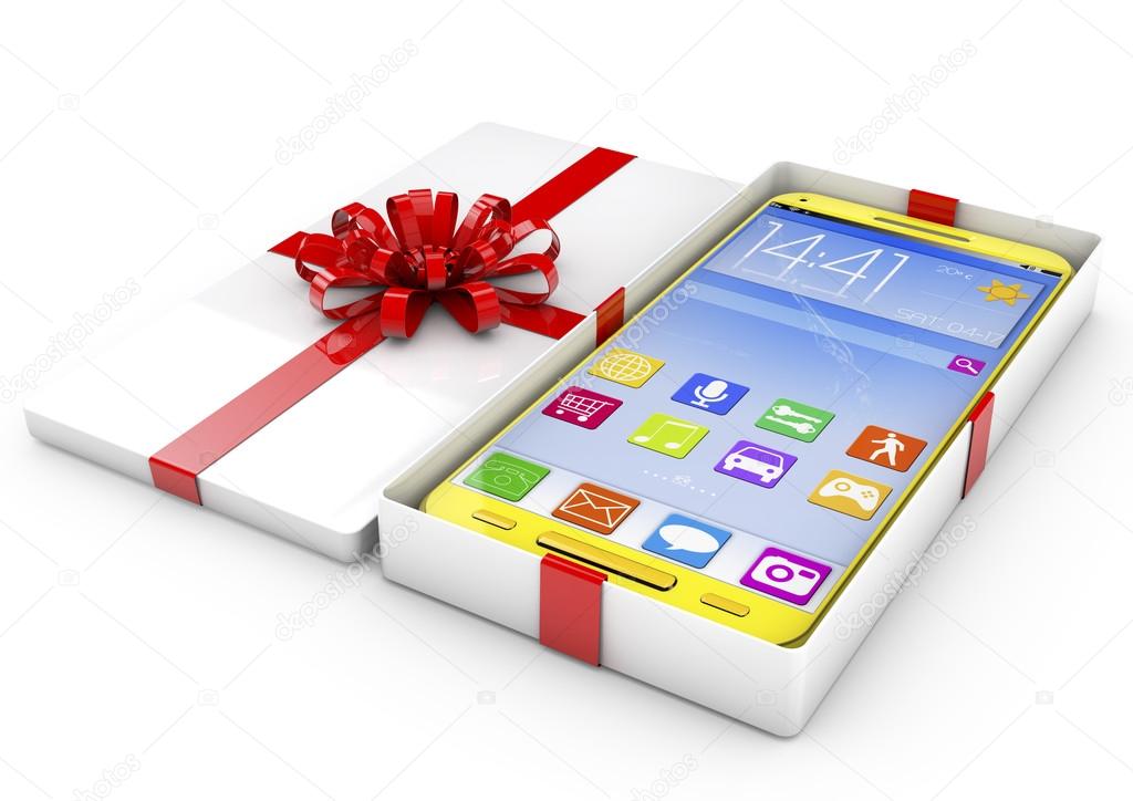 Smartphone in a gift box. Isolated render on a white background — Stock ...