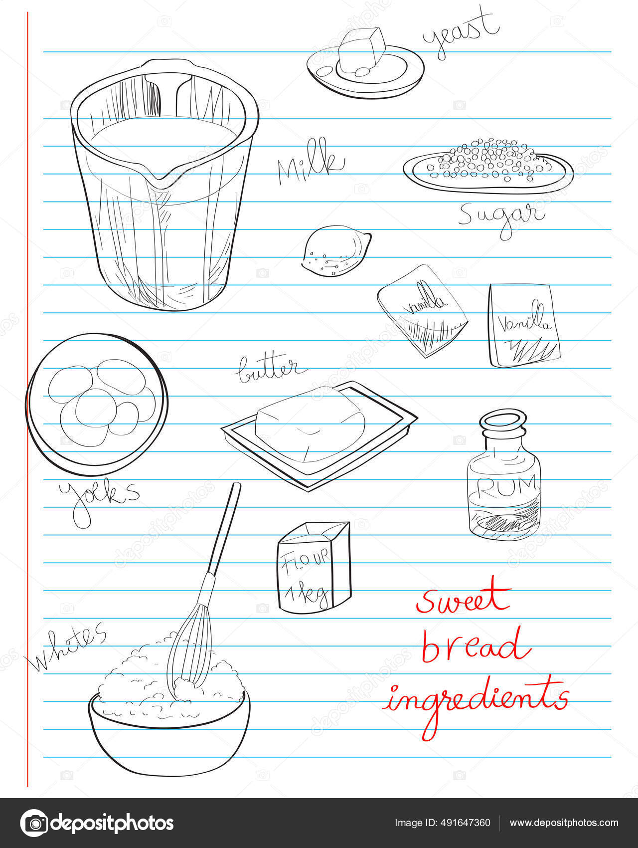 Hand Drawn Illustration Sweet Bread Recipe Doodles Illustrating ...
