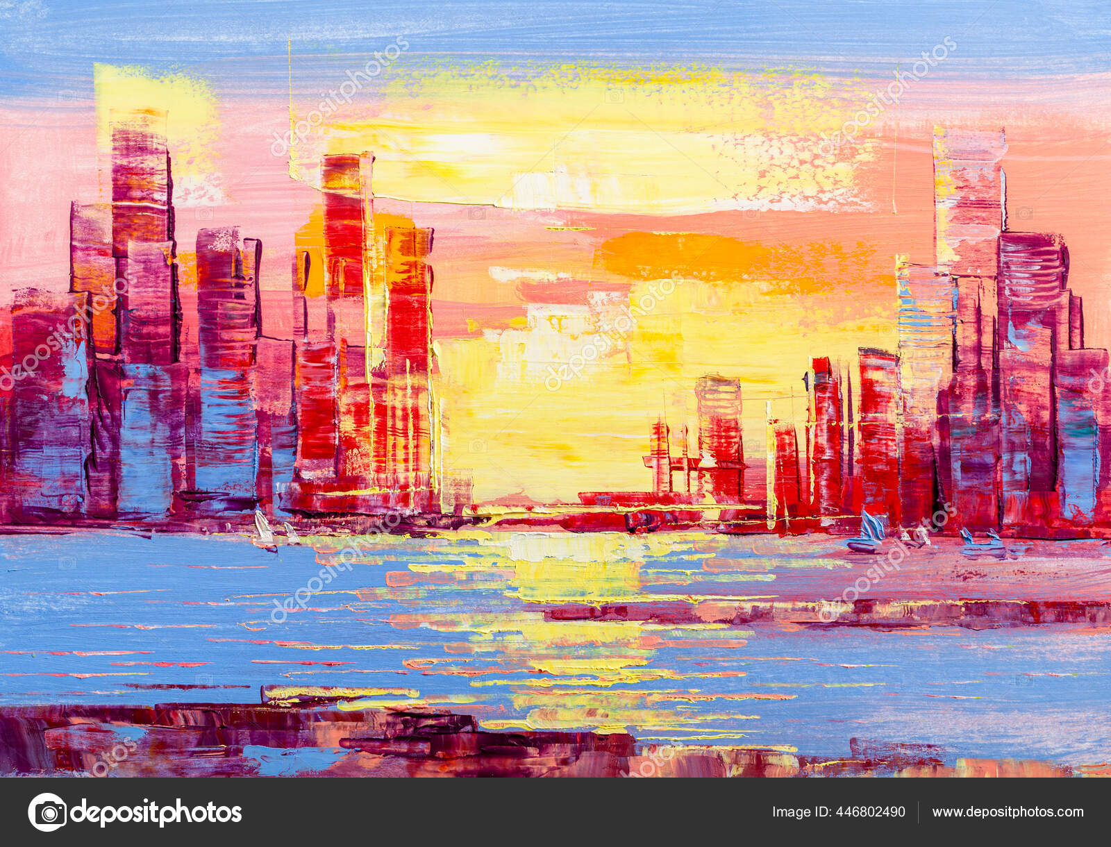 Megapolis Background Buildings Red Skyscrapers Sun City Landscape ...