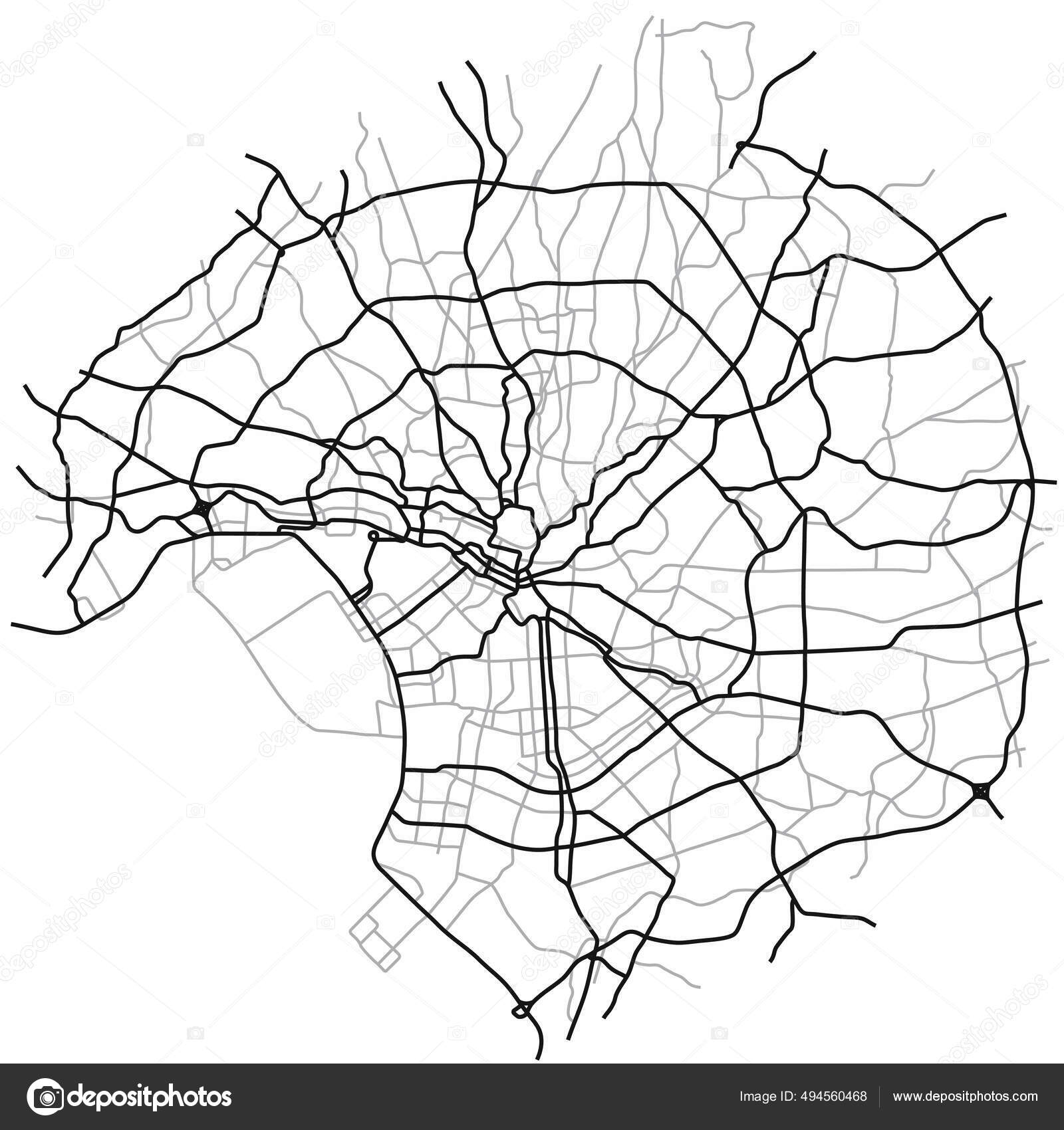 Tokyo City Map Japan Town Streets Plan Monochrome Line Map Stock Vector ...