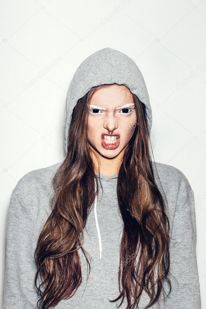 Scary evil woman with black eyes for Halloween concept Stock Photo by ...