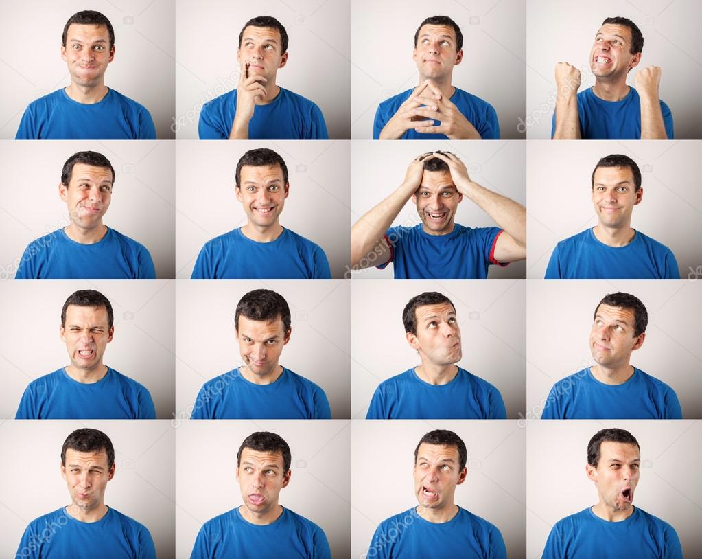 Composition of young man expressing different emotions — Stock Photo ...