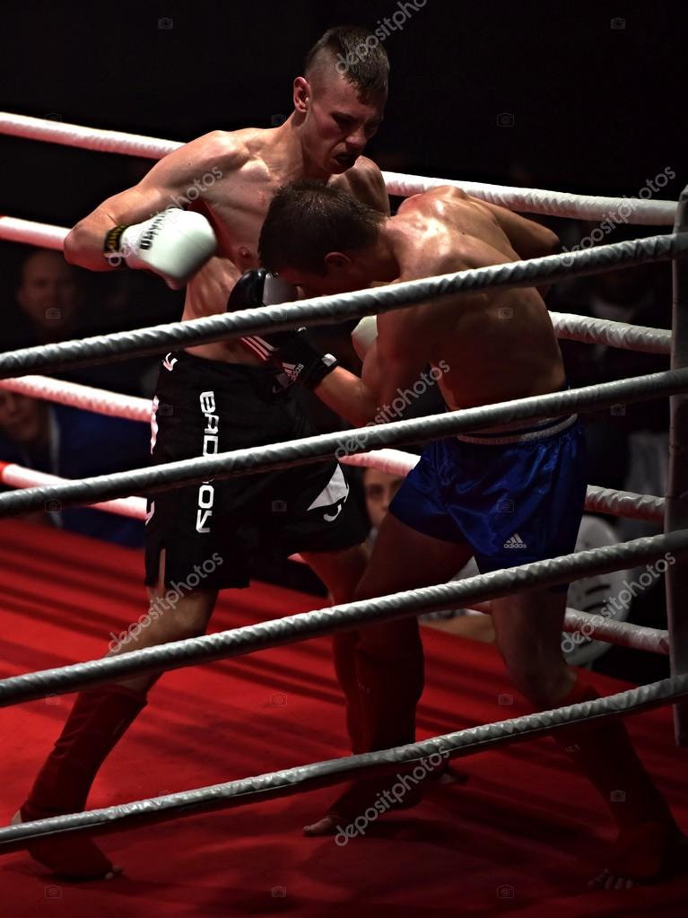 Strong fighter and his opponent during a fight in a ring Combat Fight ...