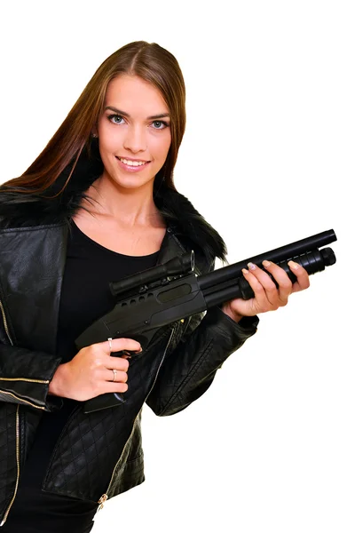 Woman leather gun Stock Photos, Royalty Free Woman leather gun Images ...