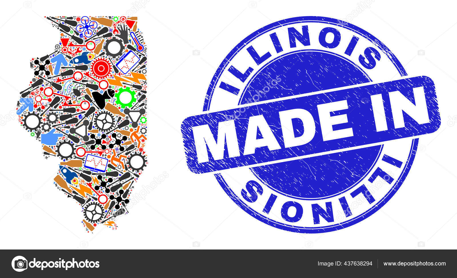 Development Mosaic Illinois State Map and Made in Textured Seal Stock ...