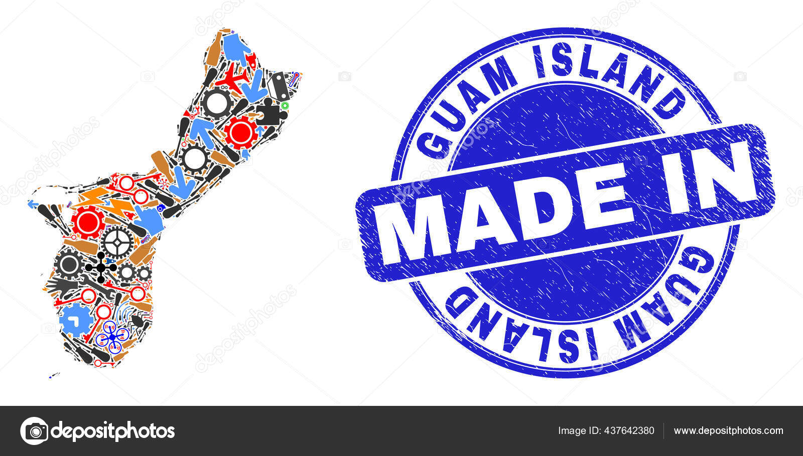 Industrial Mosaic Guam Island Map and Made in Grunge Watermark Stock ...