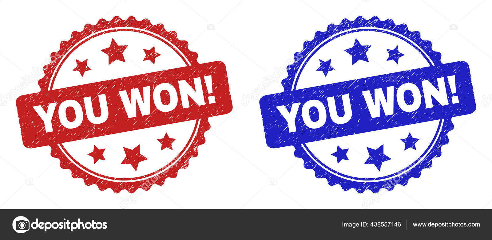 YOU WON Exclamation. Rosette Stamp Seals Using Unclean Surface Stock ...