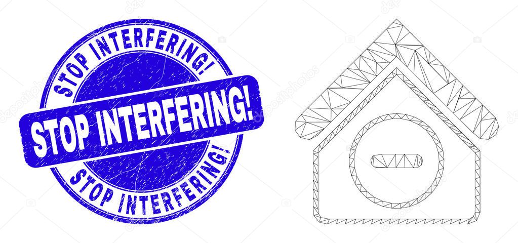 Blue Distress Stop Interferir exclamación Sello y Web Mesh Prohibido ...