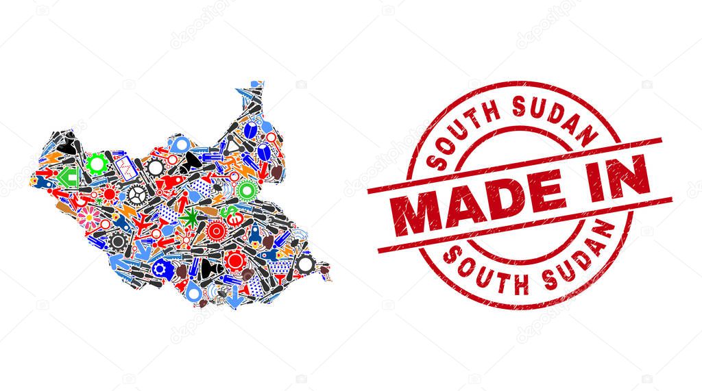 Ingeniería Collage Sudán del Sur Mapa y hecho en marca de agua rayada 2023
