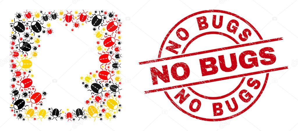 Sin errores sello de sello rayado y mapa alemán Stencil Collage of Bug Artículos en colores de ...