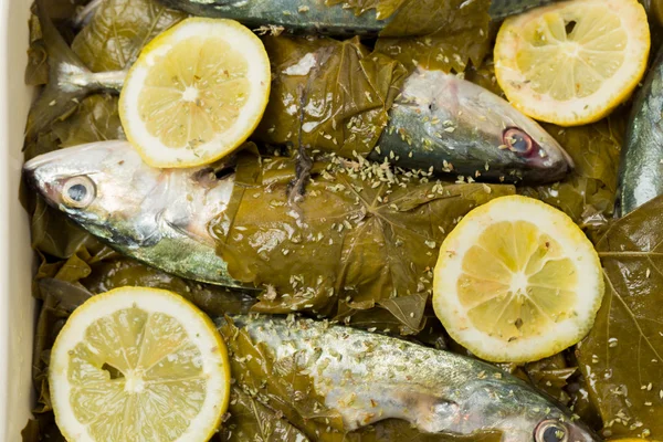 Fish in grape leaves Stock Photos, Royalty Free Fish in grape leaves ...
