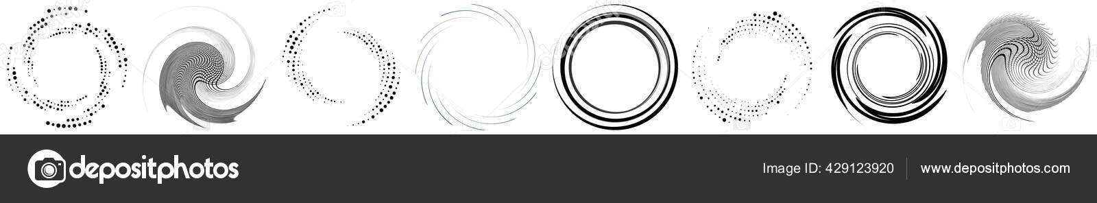 Spiral Swirl Twirl Element Set Rotating Circular Shape Vector ...