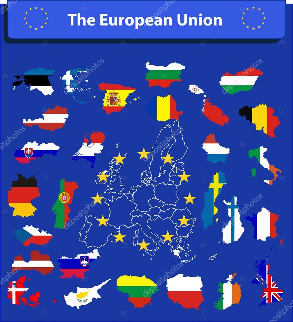 Carte et drapeaux de l'Union européenne — Image vectorielle mitay20 © #97364458